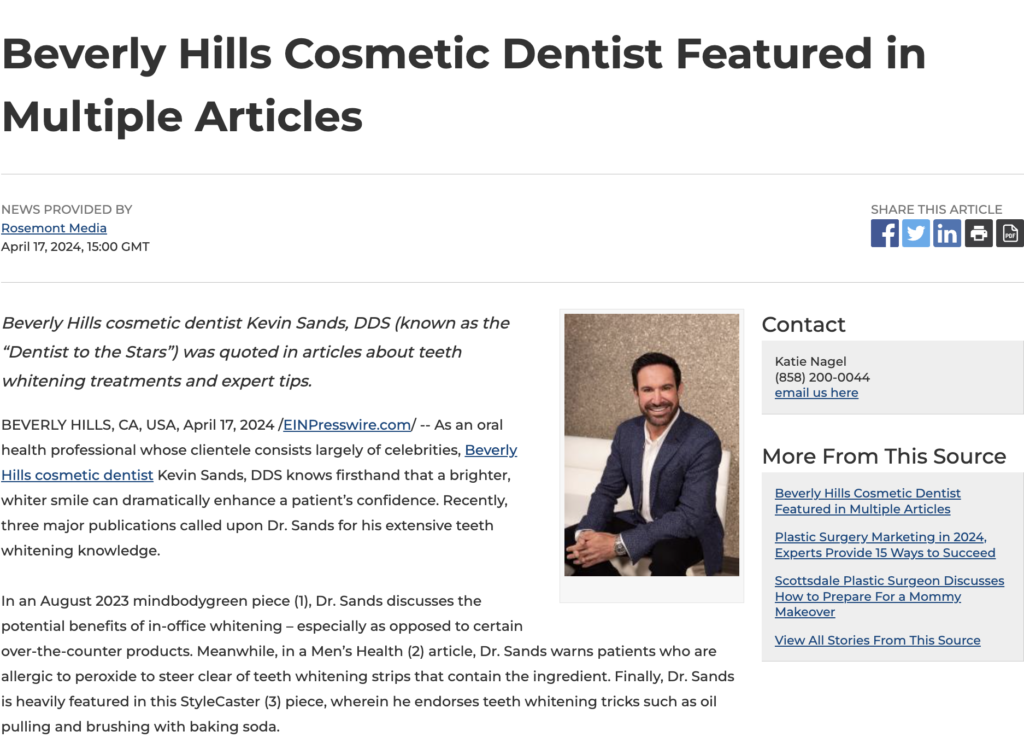 Beverly Hills Cosmetic Dentist Featured in Multiple Articles
